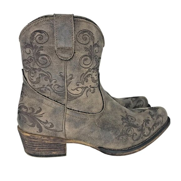 Roper | Shoes | Roper Ankle Boots Womens 839 Side Zip Embroiered Brown ...